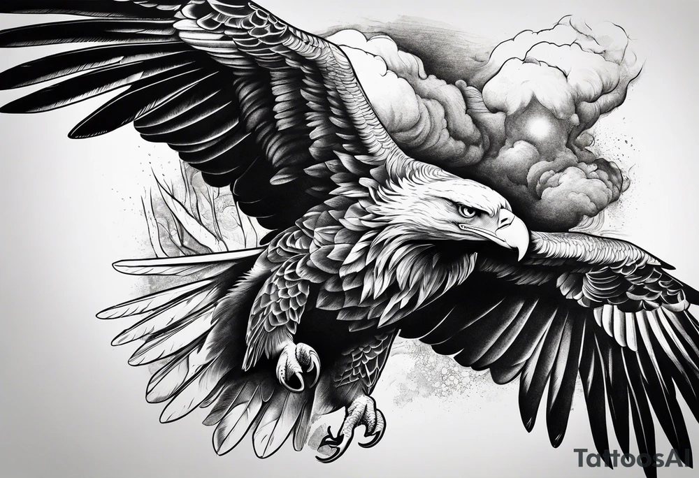 Powerful flying eagle tattoo idea | TattoosAI