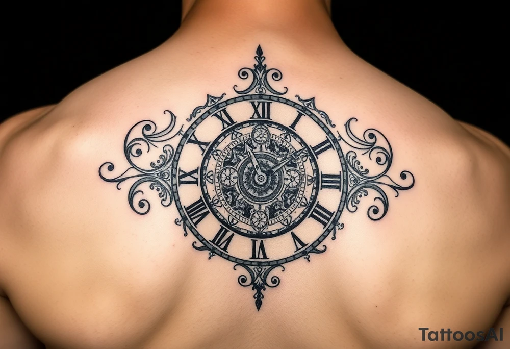 Vintage roman numerals within ornate clockwork mechanism tattoo idea ...