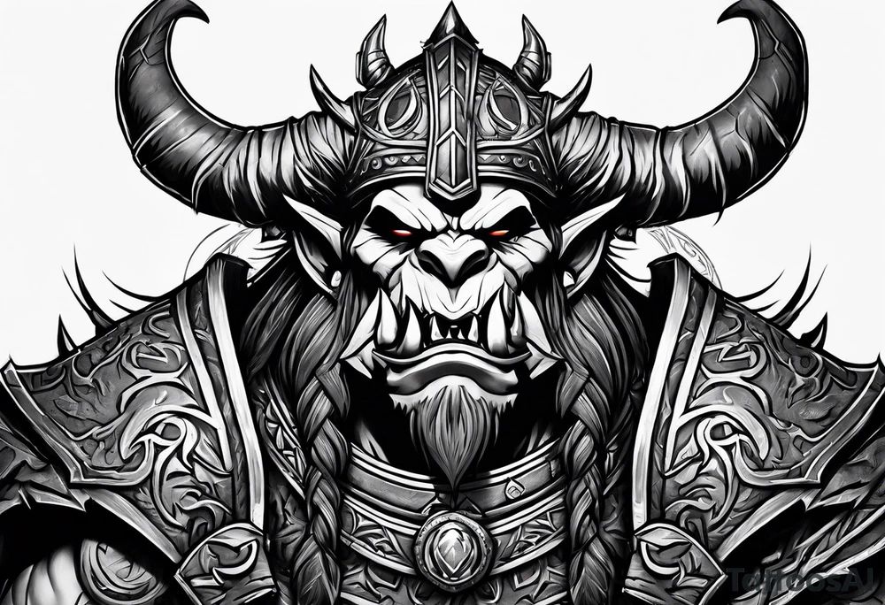 Orc from world of warcraft with a dead dire wolf pelt on its head ...