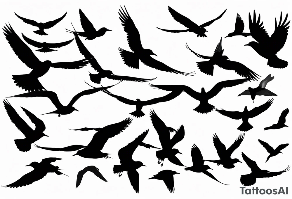 20 Silhouettes of an Arctic Tern flying. White space between each ...