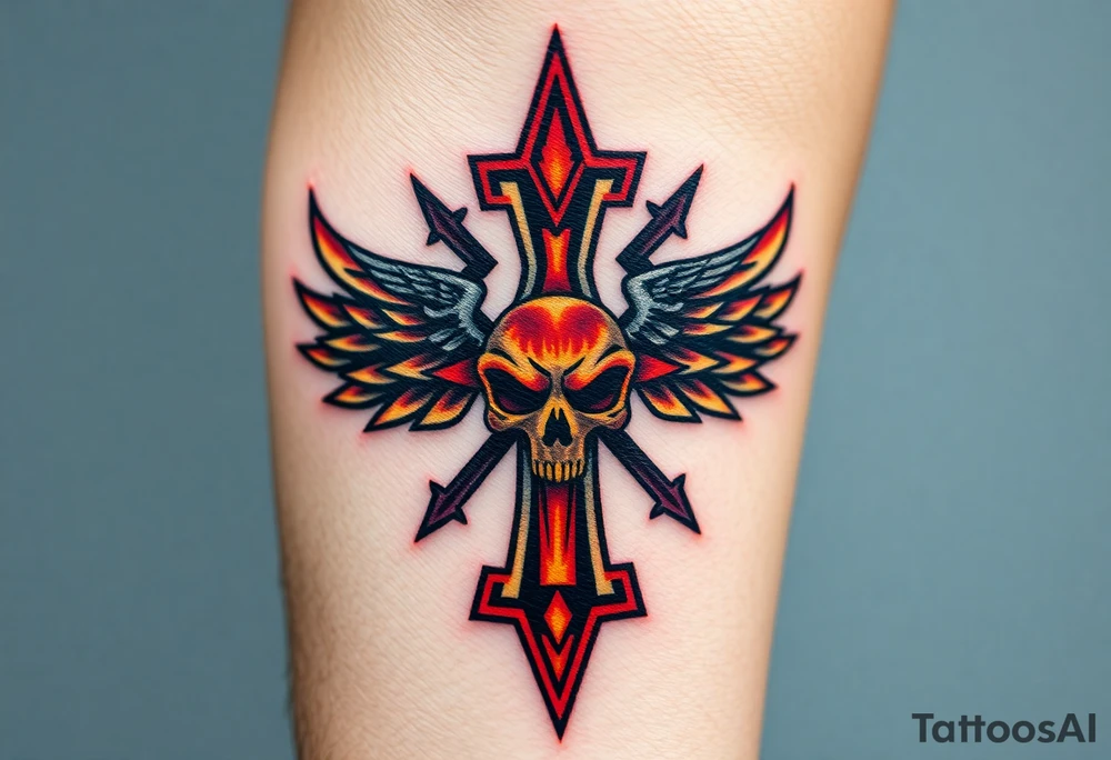 A gothic Style Metallica cross, adorned with sharp edges and dark ...