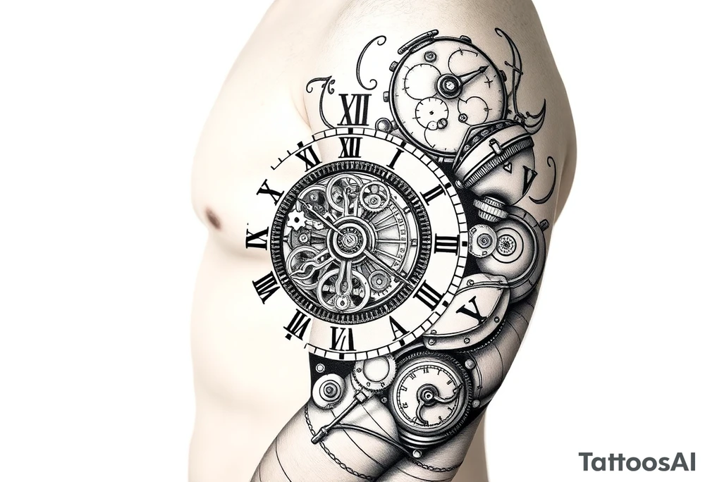 Vintage roman numerals within ornate clockwork mechanism tattoo idea ...