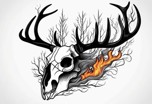 Scary side profile of a DECAYING deer skull JUST BONE surrounded by a ...