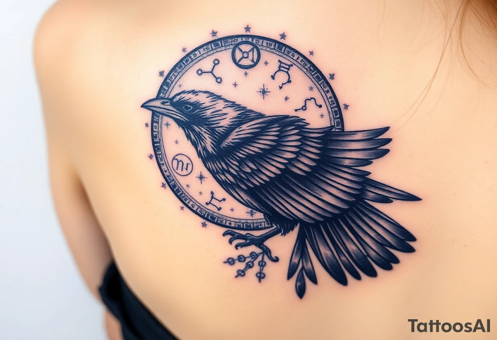Raven with starry sky background with zodiac constellations in it with ...
