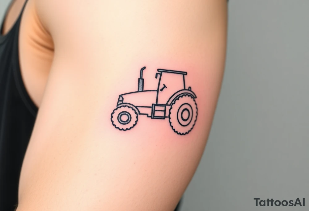 A simple black line Art tractor outline, forming a continuous, elegant ...