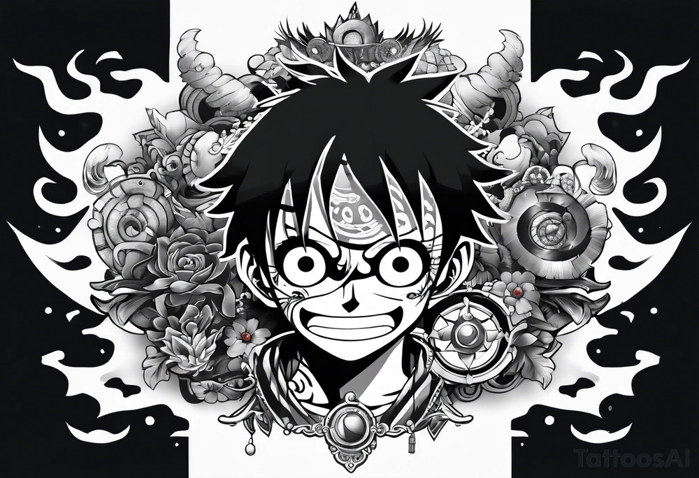 Luffy half normal half gear 5 tattoo idea | TattoosAI