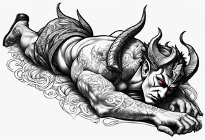 Satan full body laying down tattoo idea | TattoosAI