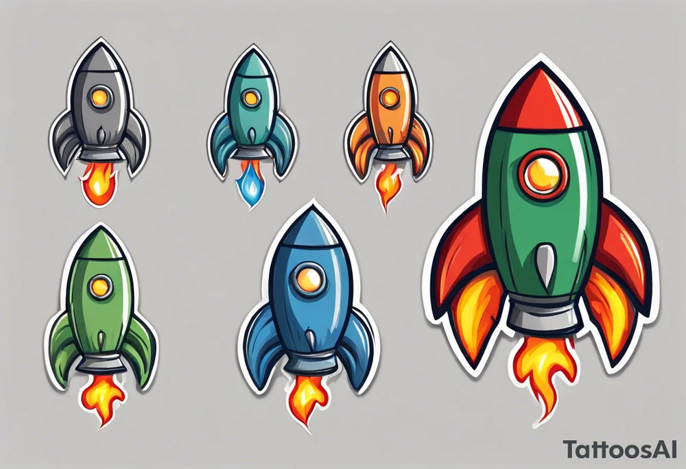Super simple cartoon rocket ship with a round window, 3 fins, and fire ...