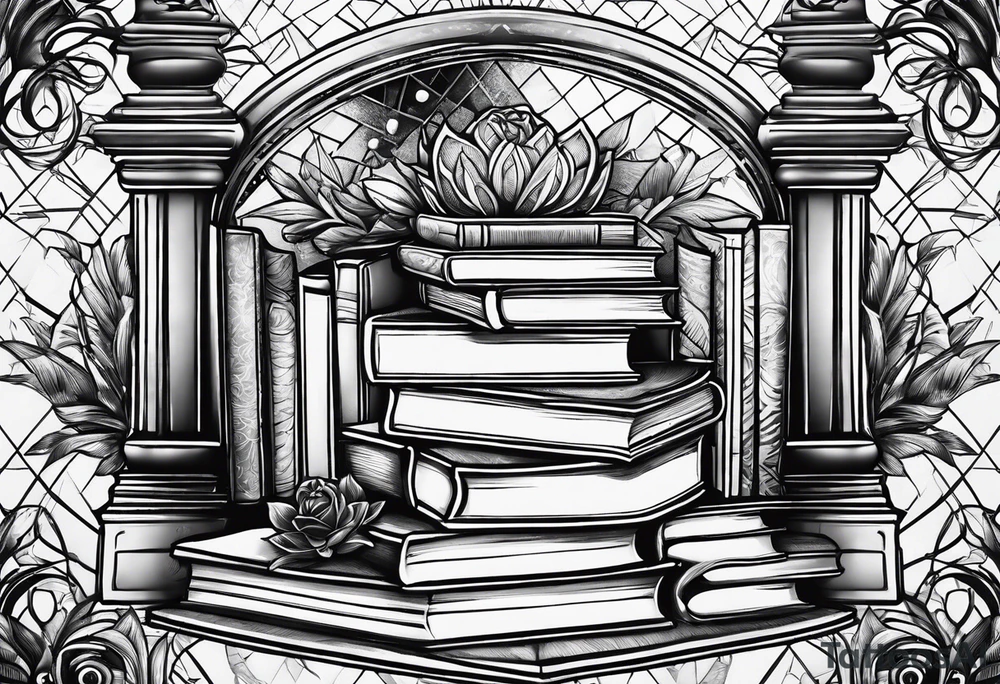 Stack of books tattoo idea | TattoosAI