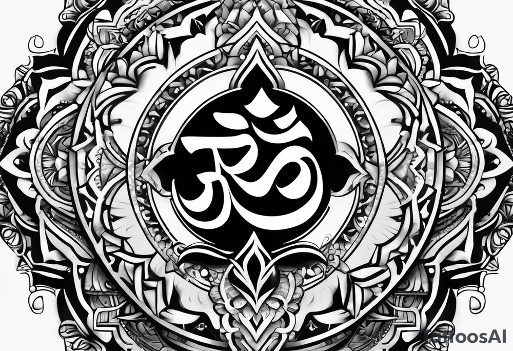 Powerful om symbol with the numbers 777 tattoo idea | TattoosAI