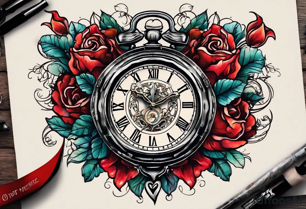 Anatomical heart with clock in middle. Clock hands on 8 and 5. Never ...