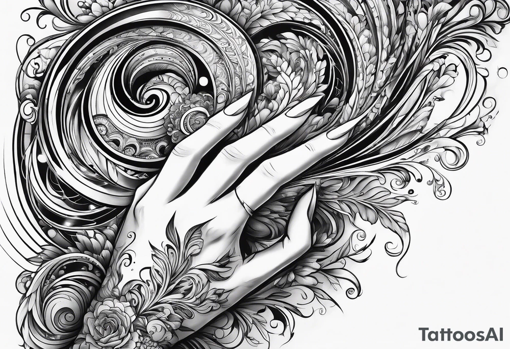 Swirls of black ink covering fingers and forearm tattoo idea | TattoosAI