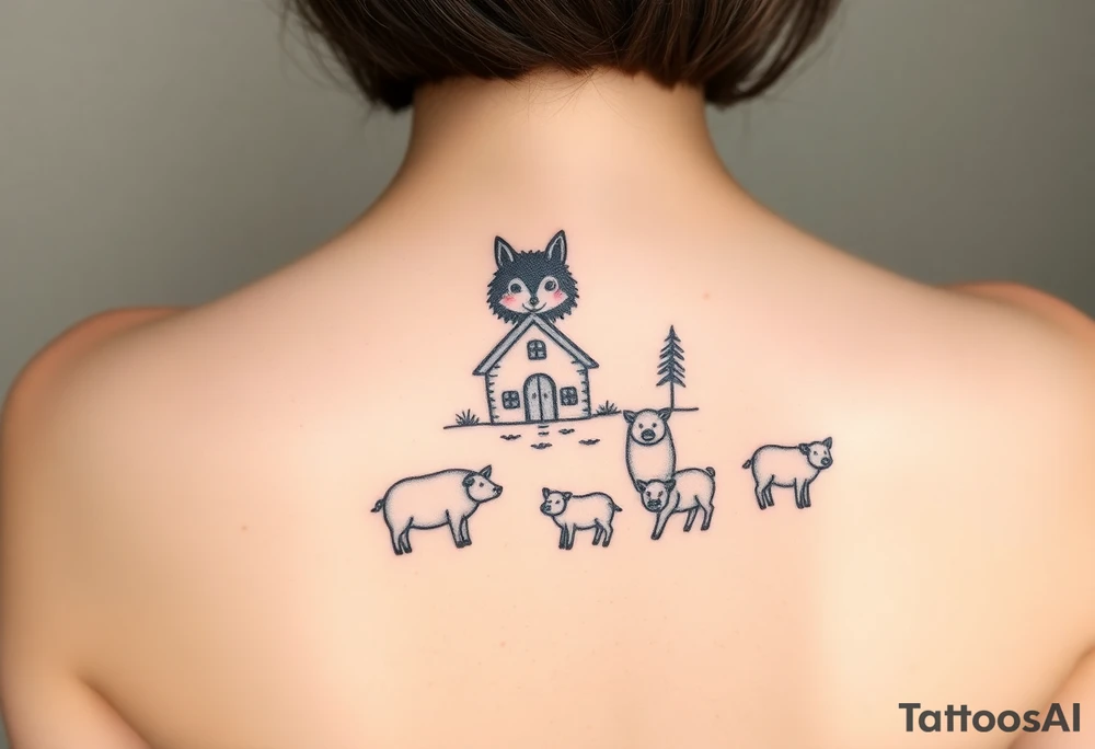 Nursery rhyme big bad wolf Farm and three little pigs and sheep tattoo ...