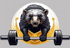 Muscular old honey badger lifting barbell. tattoo idea | TattoosAI