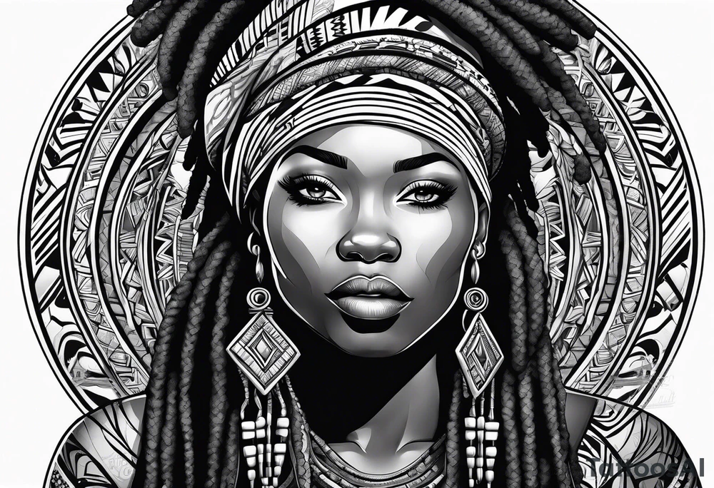 African tribal woman with locs tattoo idea | TattoosAI