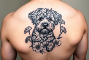 Cockapoo surrounded by fennel flowers tattoo idea | TattoosAI