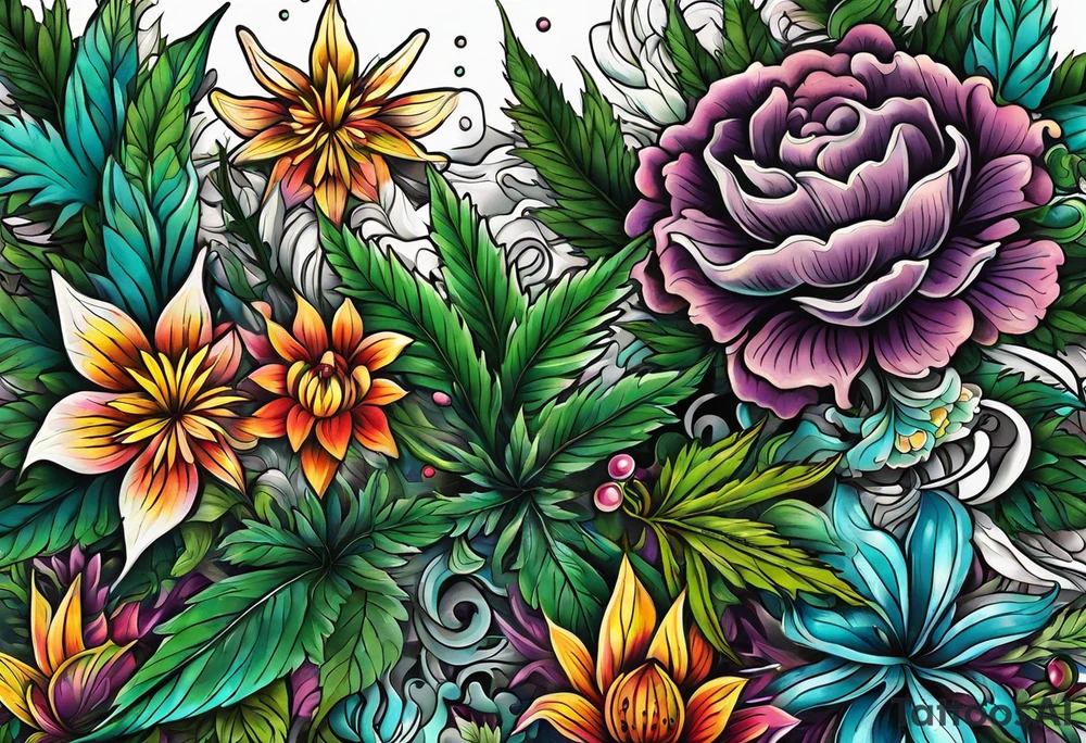 Marijuana and Psychedelic inspired tattoo tattoo idea | TattoosAI