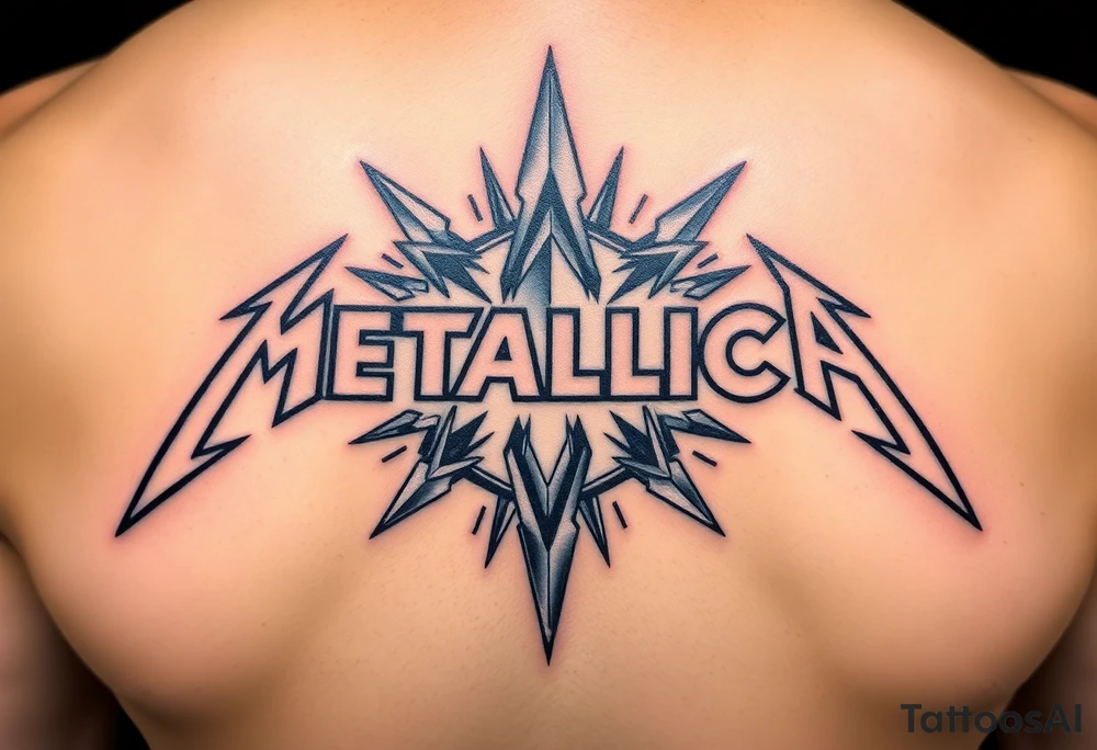 A detailed depiction of the "Metallica" logo in a sharp, angular font ...