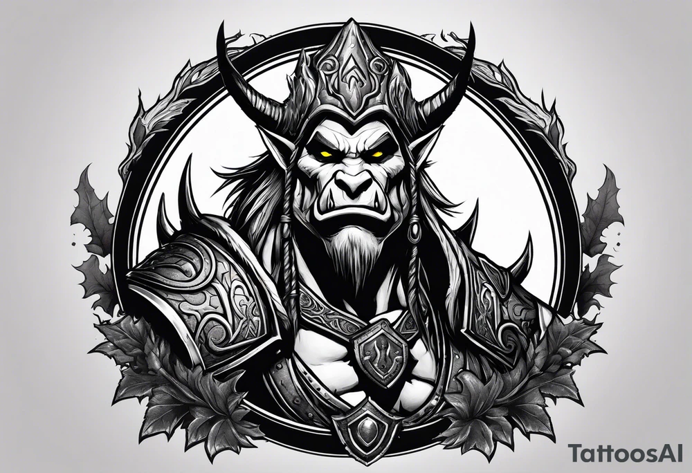 Orc from world of warcraft with a dead dire wolf pelt on its head ...