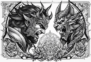 Warrior fighting demon tattoo idea | TattoosAI