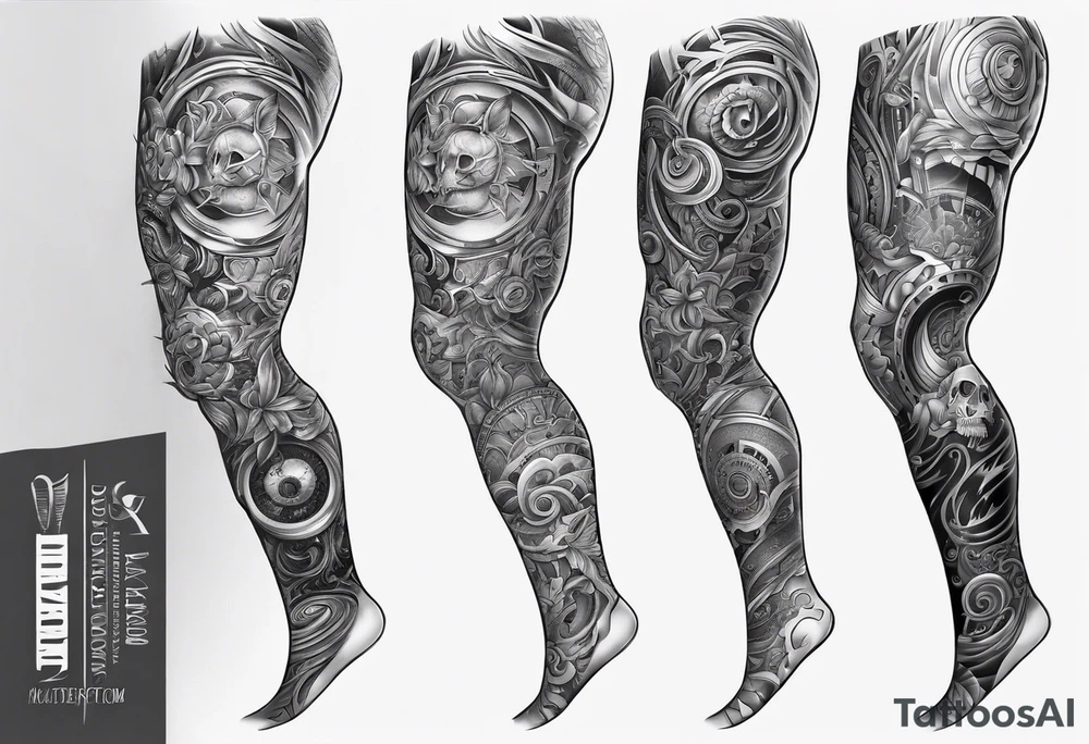 Full leg tattoo 2D tattoo idea | TattoosAI