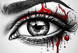 A realistic majestic human eye crying blood with reflection of tragedy ...