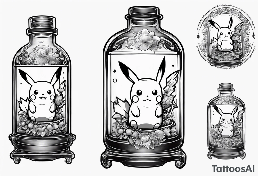 Pikachu in a potion bottle tattoo idea | TattoosAI