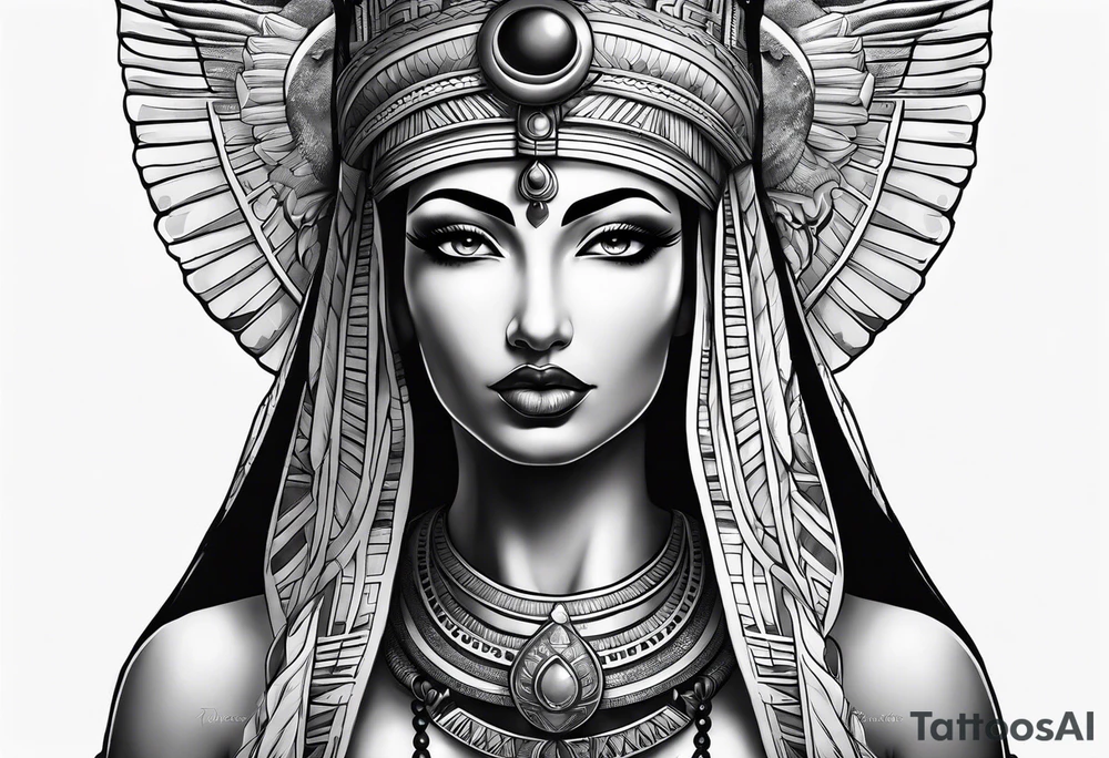 Black and white goddess isis tattoo with minimal detail neotraditional ...