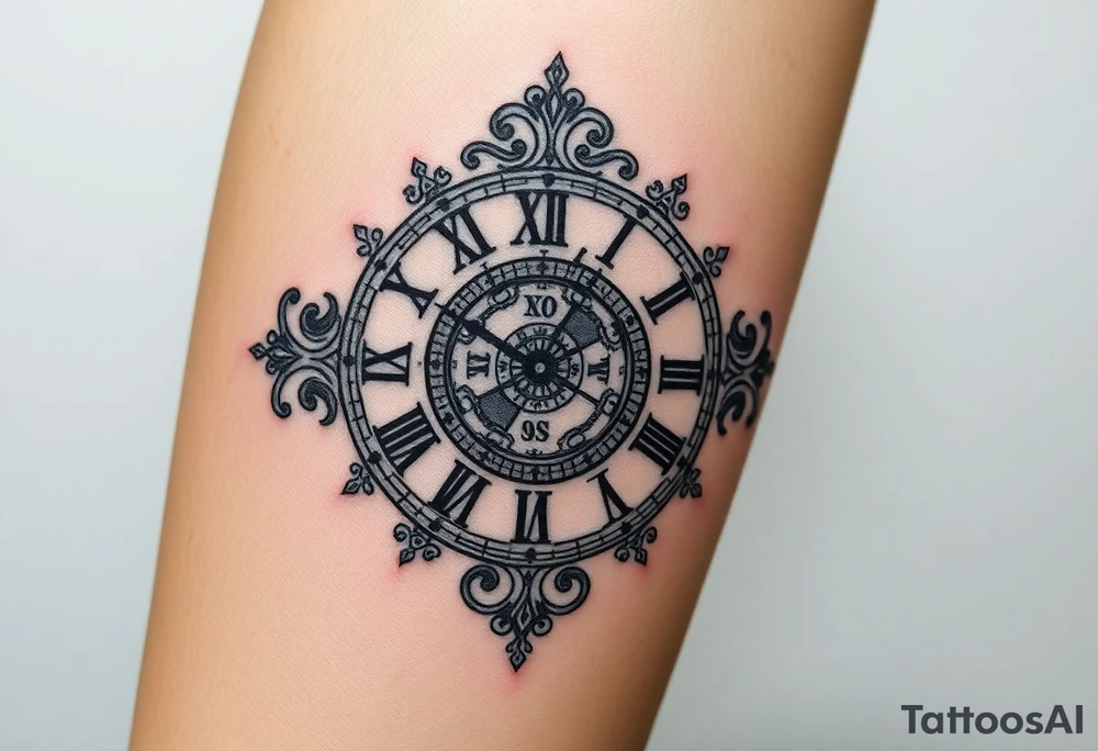 Vintage roman numerals within ornate clockwork mechanism tattoo idea ...