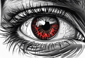 A realistic majestic human eye crying blood with reflection of tragedy ...