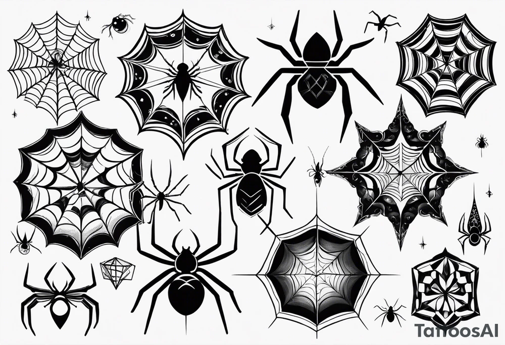 Variety of spiders flash sheet tattoo idea | TattoosAI
