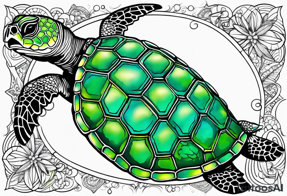 Green sea turtle tattoo idea | TattoosAI
