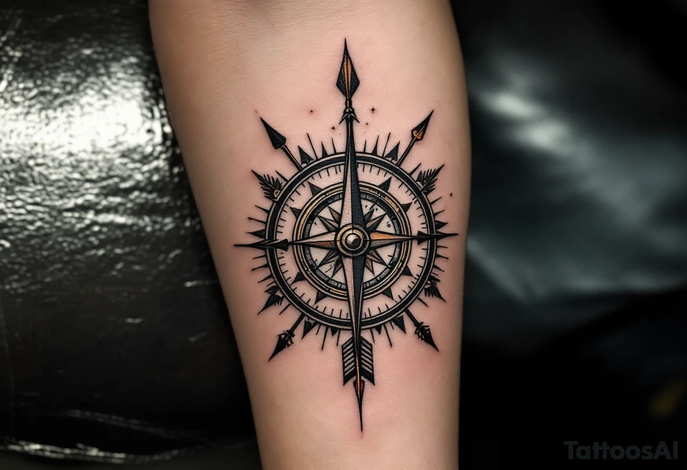 Compass/clock with native american arrow tattoo idea | TattoosAI