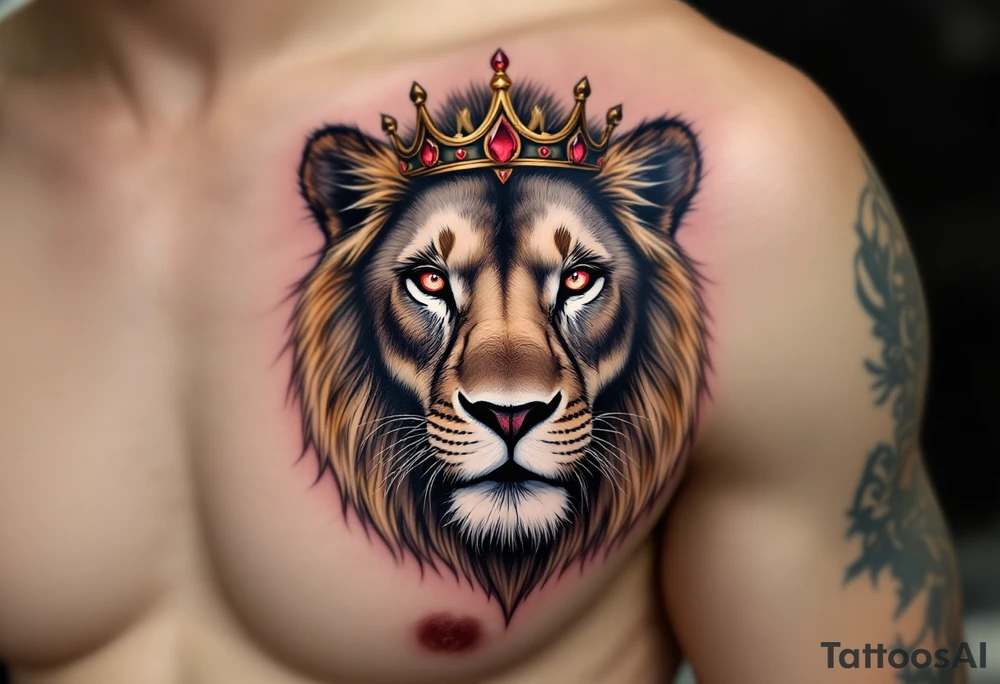 A hyper Realistic Czech lion’s face with piercing red eyes, fur ...