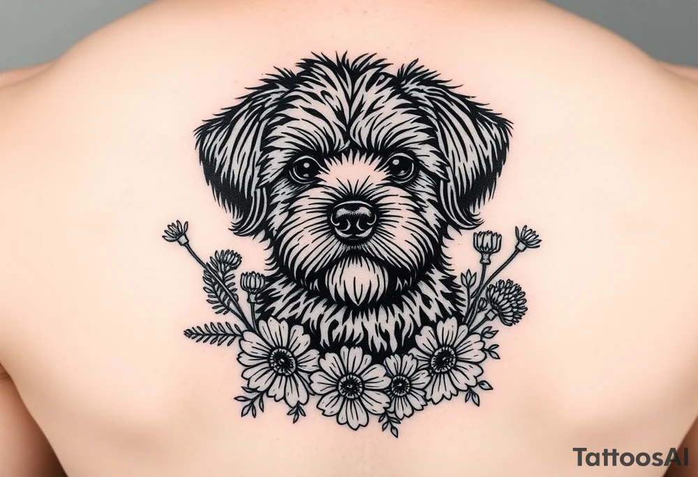 Cockapoo surrounded by fennel flowers tattoo idea | TattoosAI