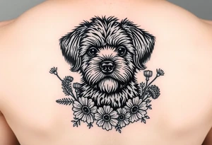 Cockapoo surrounded by fennel flowers tattoo idea | TattoosAI