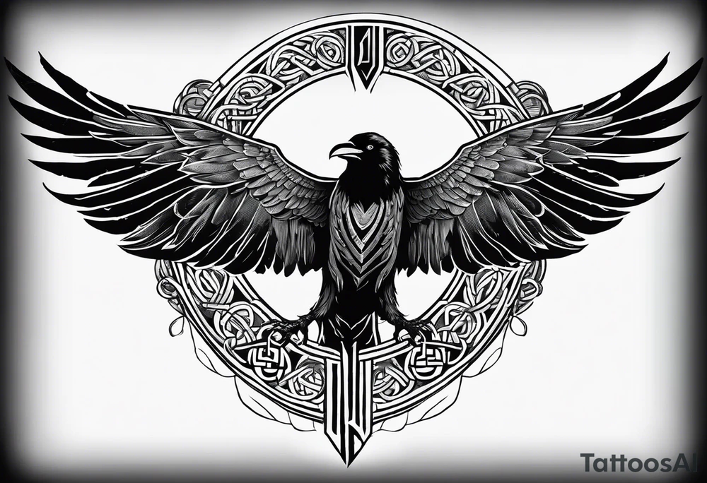 Black and white odins raven in a Norse rune style for placement on the ...
