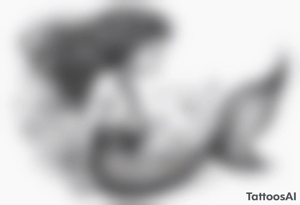 A Black mermaid with dread lock hairs going up in the air, with a shell bra and a nice long fish ...