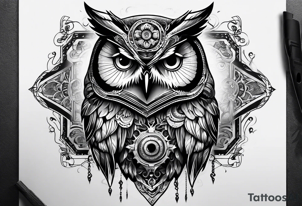 Mechanical owl tattoo idea | TattoosAI