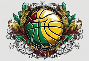 Basketball number 24 with colors green, yellow, maroon and black tattoo ...