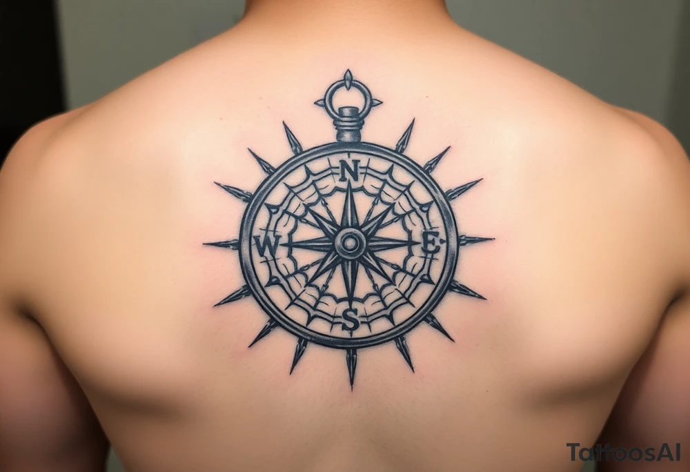 Compass wrapped in a spider web tattoo idea | TattoosAI