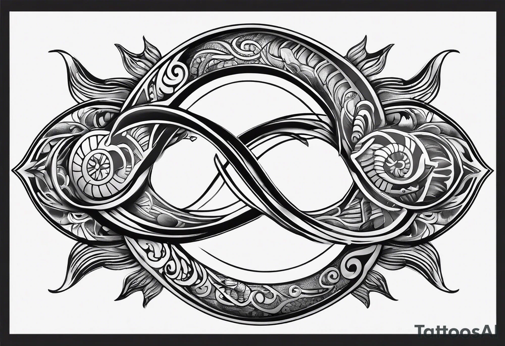 Infinity symbol with coi fish and name tattoo idea | TattoosAI