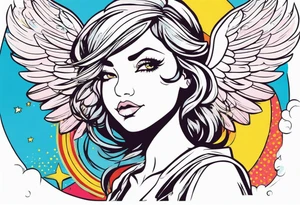 Comic book style art, girl angel side profile, with wings, with ...