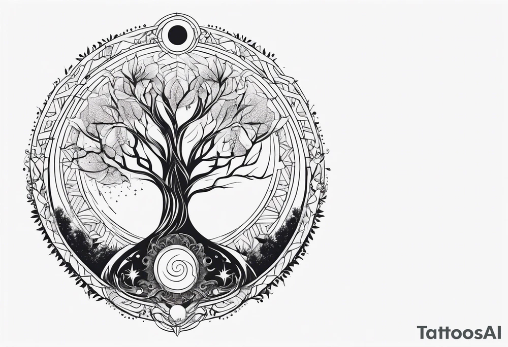Spiritual feminine tattoo for sleeve without faces, just sun and moon ...