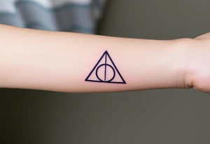 A delicate Deathly Hallows full symbol in thin gold lines in shades of ...