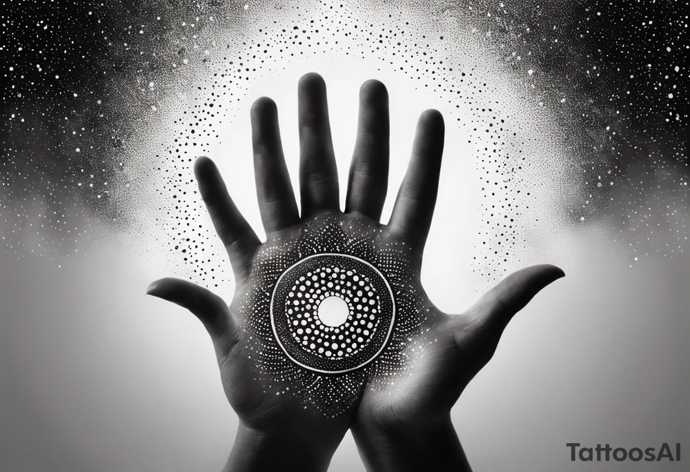 Adam's hands that create a galaxy in Dotwork style tattoo idea | TattoosAI