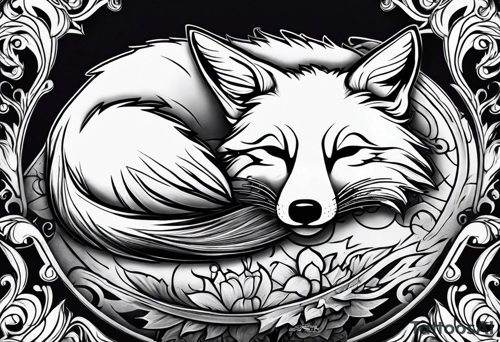 Creepy evil fox sleeping skull tattoo idea | TattoosAI