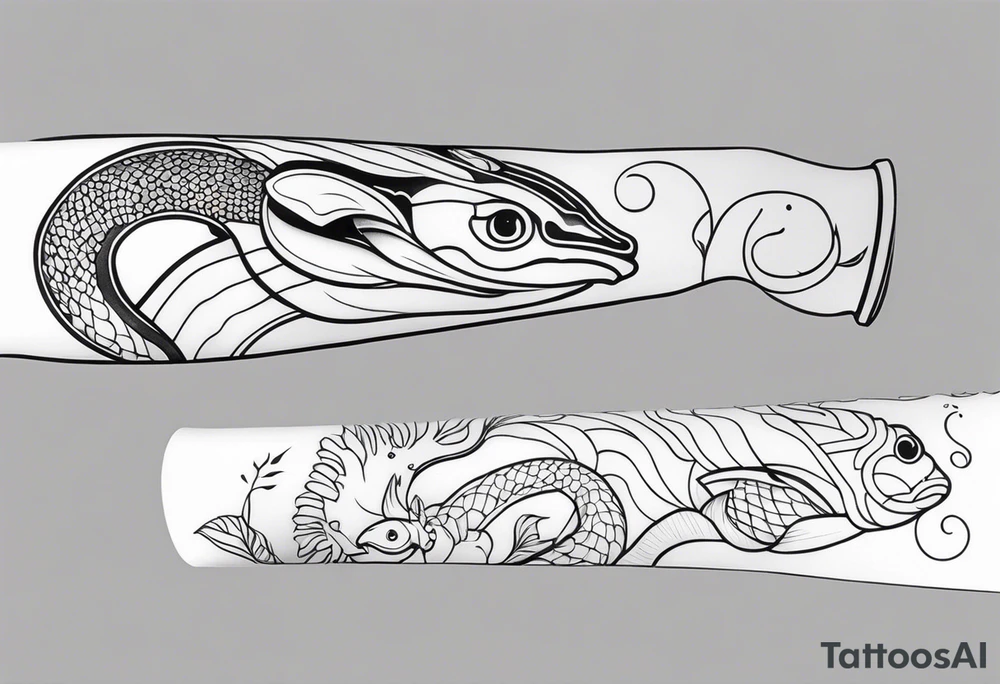 Arm sleeve tattoo based around fish and snakes tattoo idea | TattoosAI