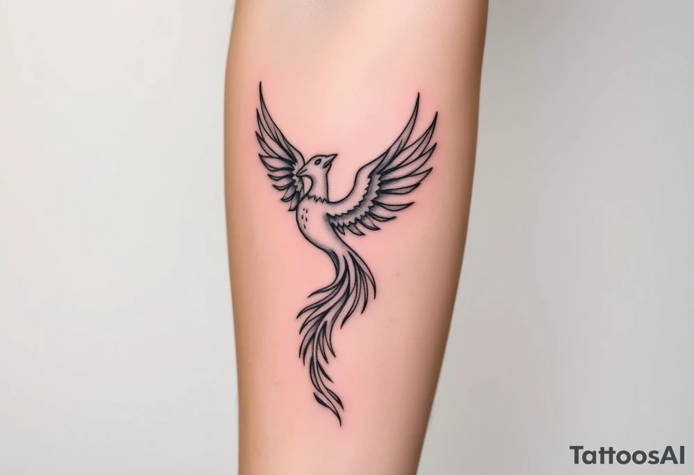 Magnificent phoenix rising from golden flames with trailing embers ...