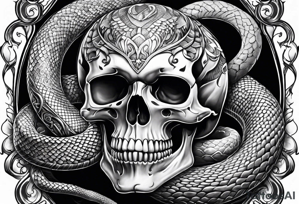 Skull and snake tattoo idea | TattoosAI